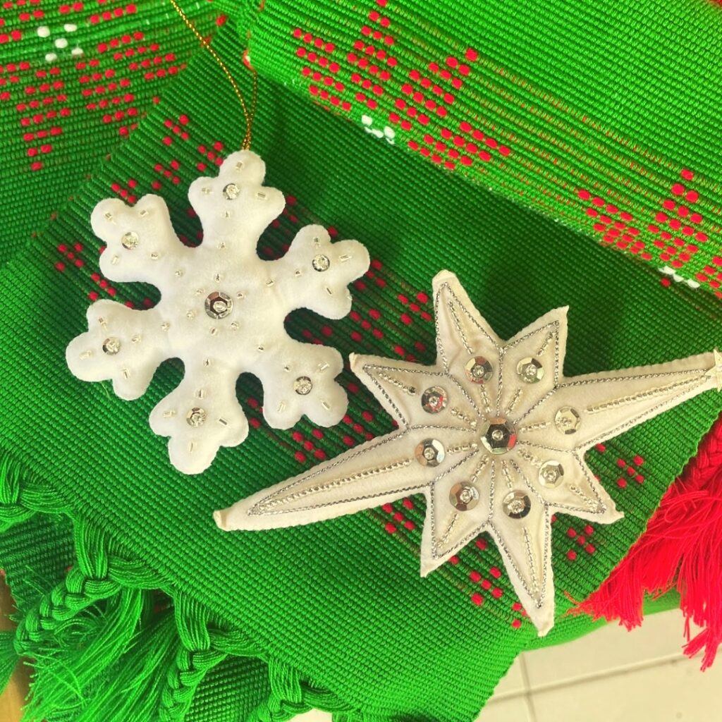 Fair Trade Christmas ornaments - snowflake and lone star