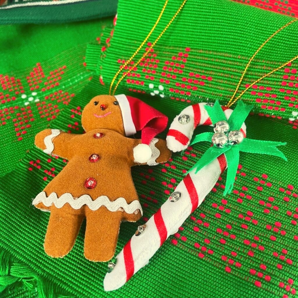 Fair Trade Christmas ornaments - candy stick gingerbread woman